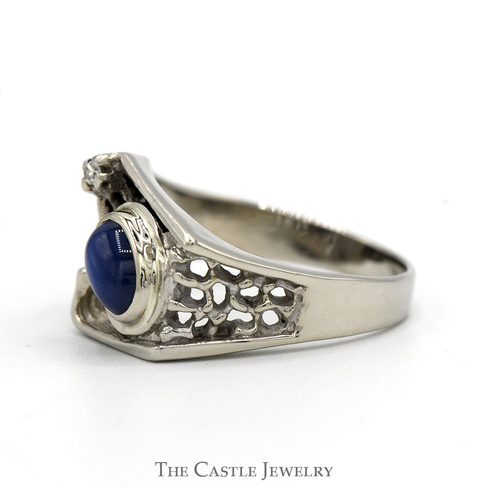 Oval Lindy Star Sapphire Ring with Diamond Accents in 14k White Gold T – The Castle Jewelry