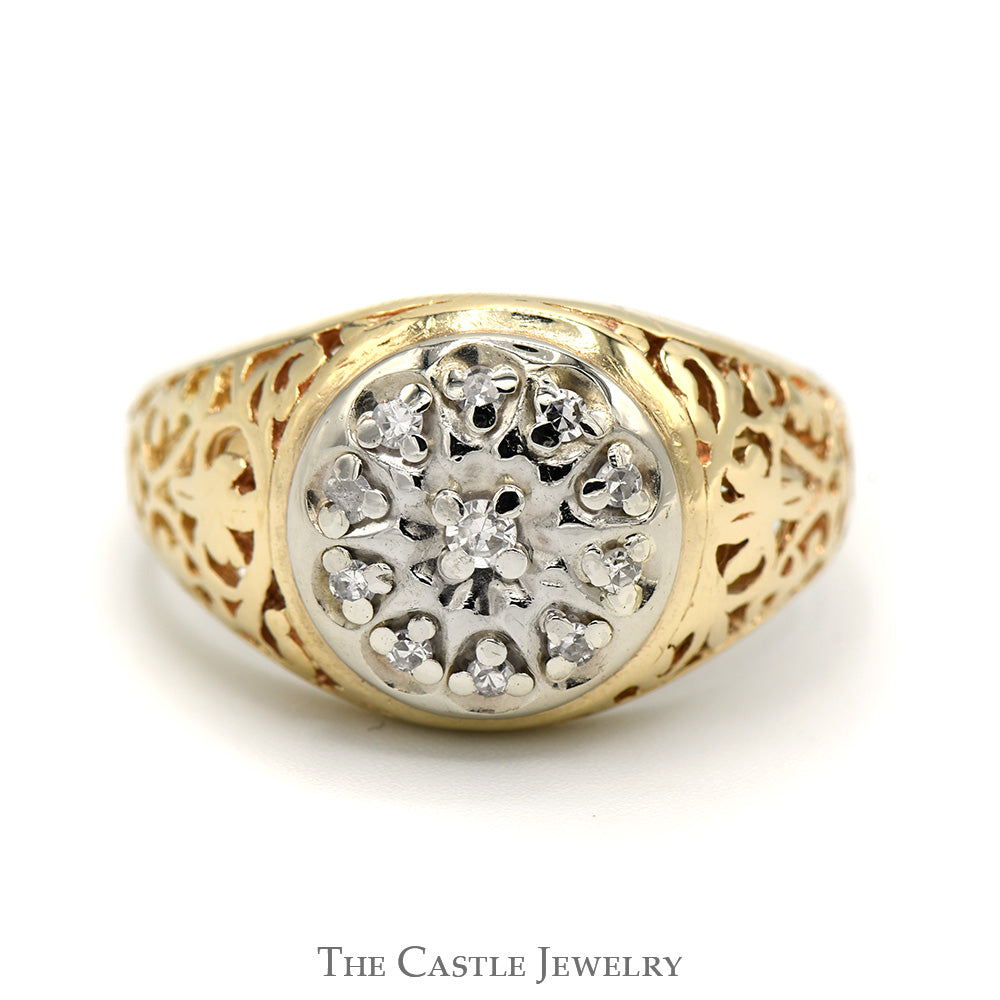 1/4cttw Kentucky Diamond Cluster Ring with Filigree Sides in 14k Yello ...