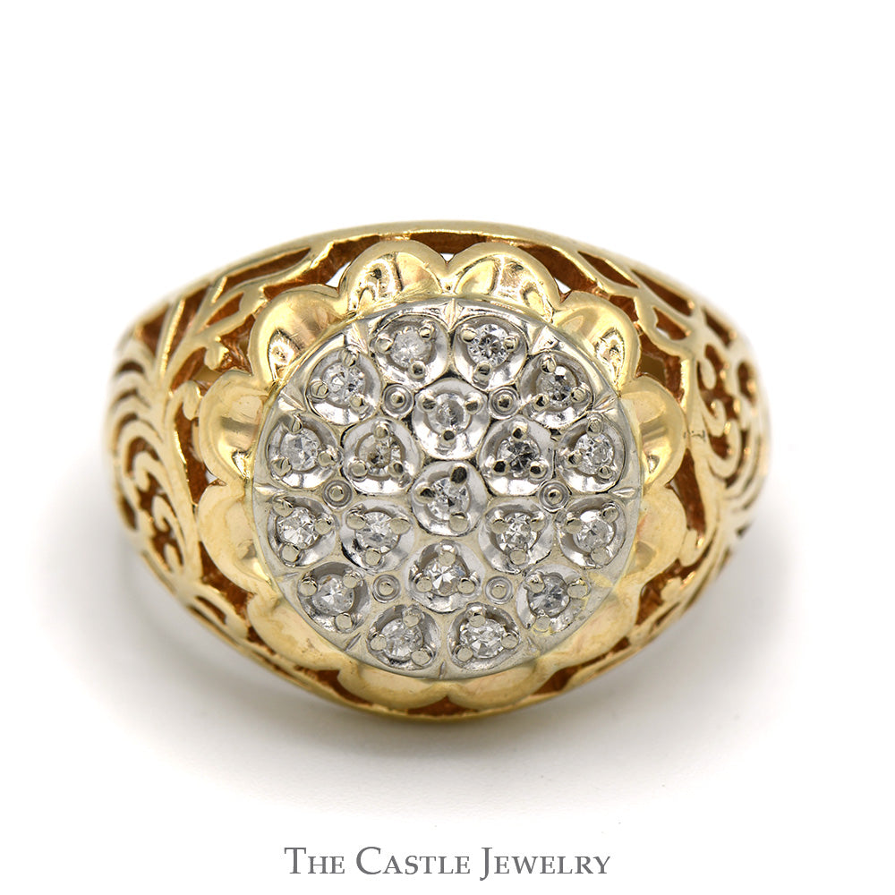 1/4cttw Diamond Kentucky Cluster Ring with Filigree Sides in 10k Yello ...