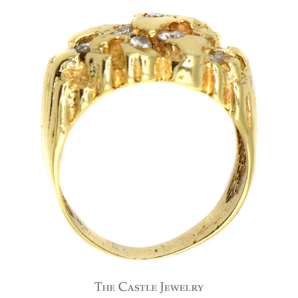 3/4cttw Diamond Cluster Nugget Designed Men's Ring in 10k Yellow Gold ...