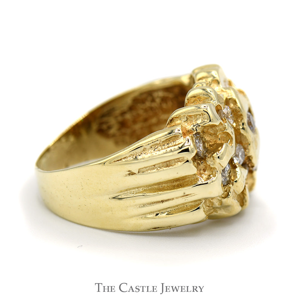 3/4cttw Diamond Cluster Nugget Designed Men's Ring in 10k Yellow Gold ...