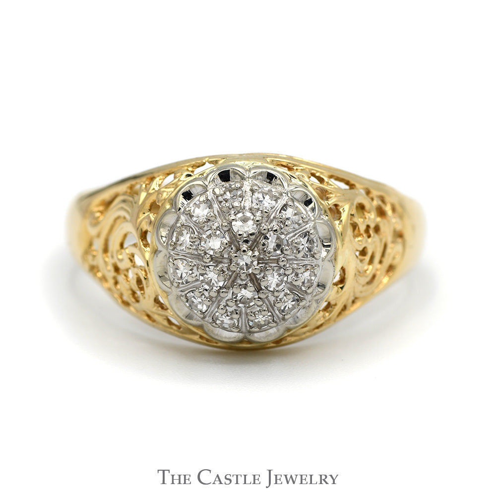 1/2cttw Diamond Kentucky Cluster Ring with Open Filigree Sides in 10k ...