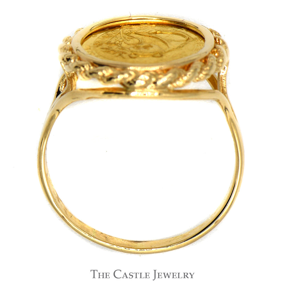 24k 1988 1/20oz Panda Coin Ring in 14k Yellow Gold Rope Bezel Mounting ...