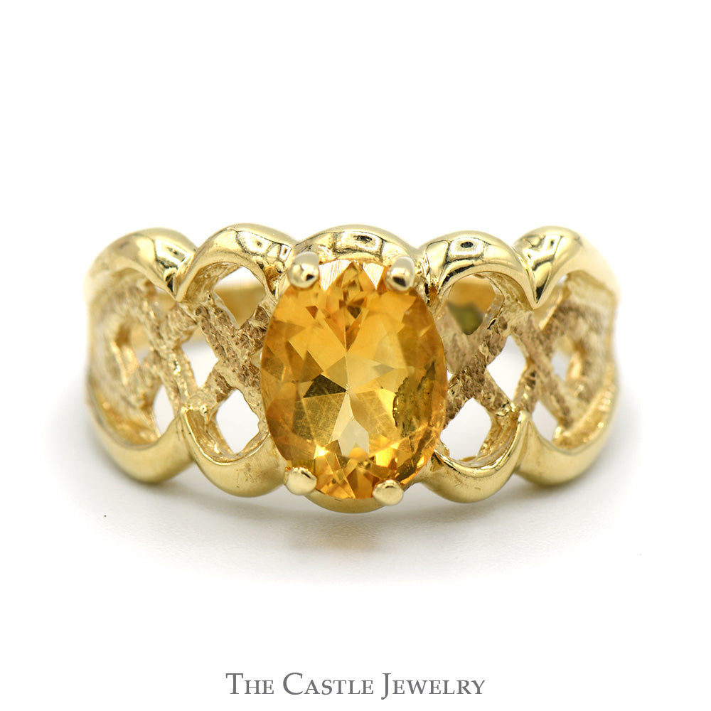 Oval Citrine Ring with Open Lattice Designed Band in 10k Yellow Gold ...