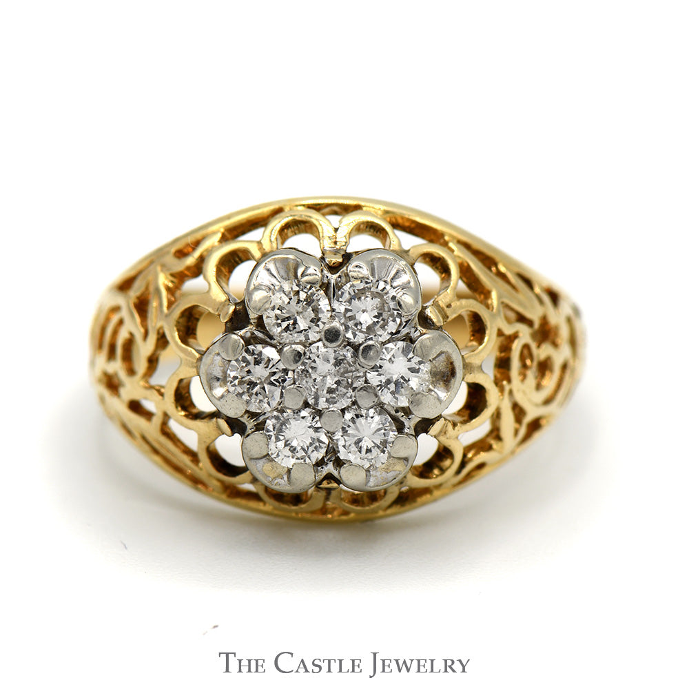 1/2cttw 7 Stone Kentucky Diamond Cluster Ring with Filigree Sides in 1 ...