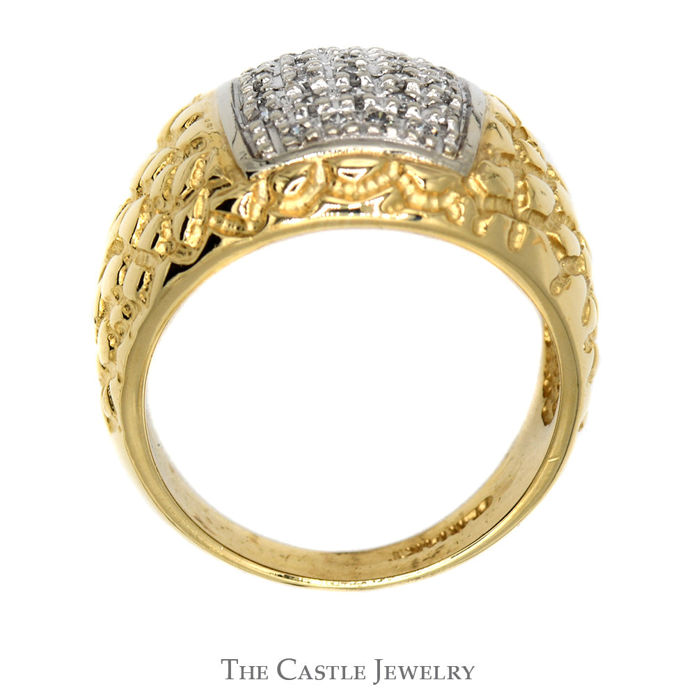 Men's Rectangular Diamond Cluster Ring in 14k Yellow Gold Nugget Desig ...