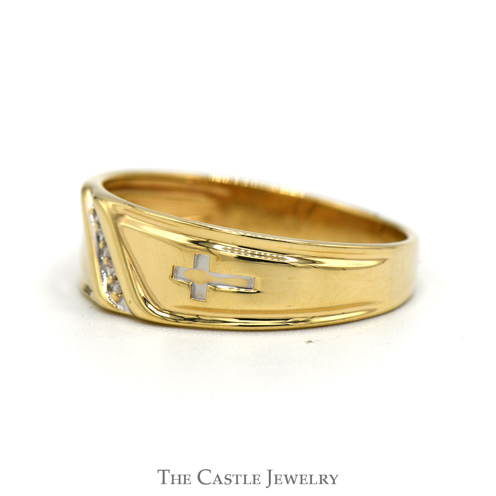 Gent's Diamond Wedding Band With Cross Design .01 CTTW 10KT Yellow And ...