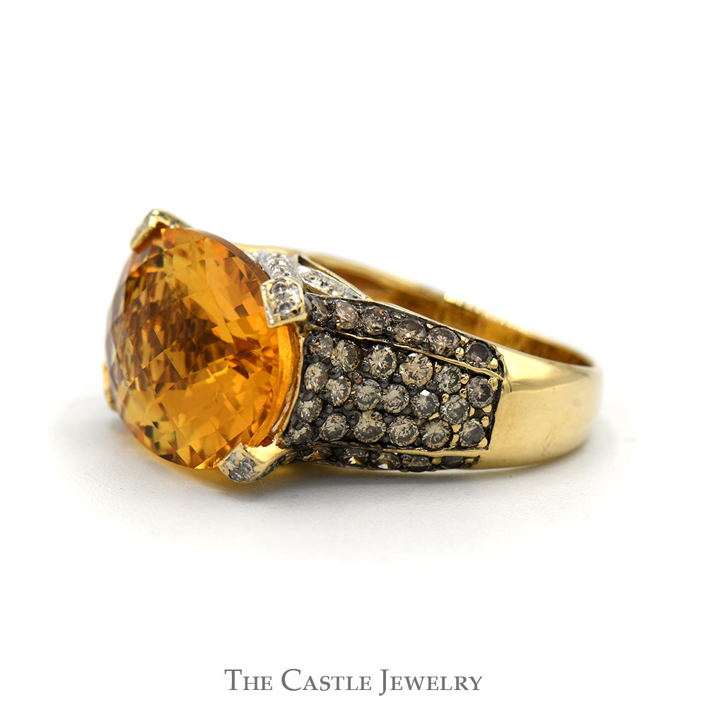 Le Vian 10ct Oval Citrine Ring with Chocolate Diamond Cluster Sides in ...
