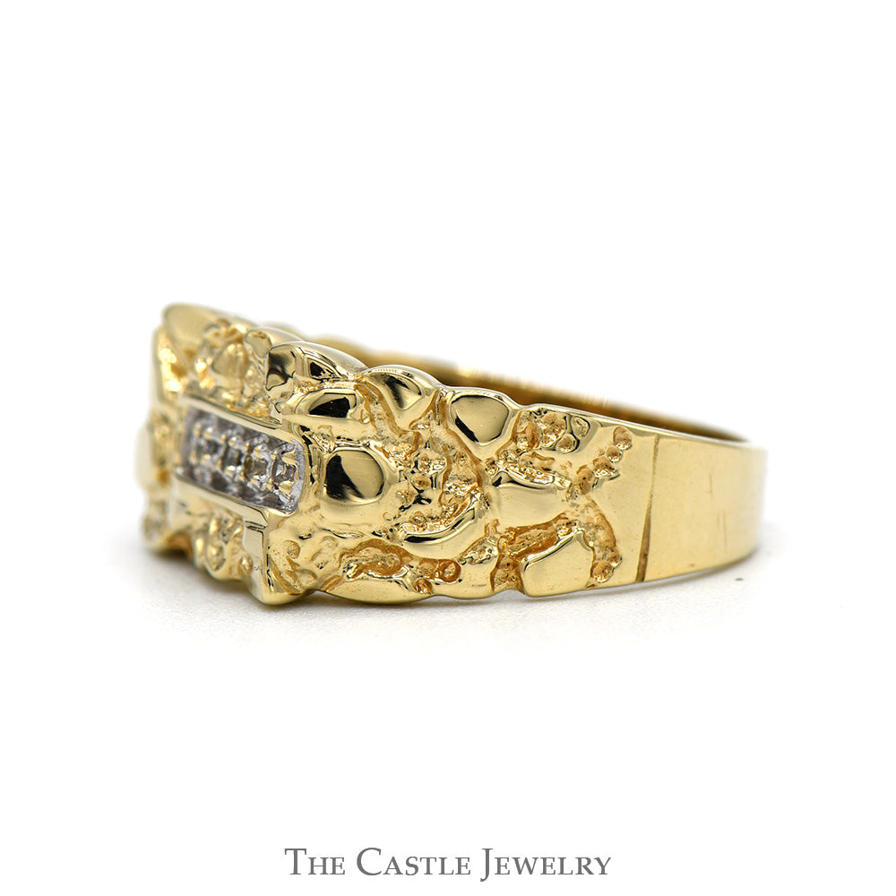 Nugget Style Men's Ring with Illusion Set Diamond Accents in 10k Yello ...