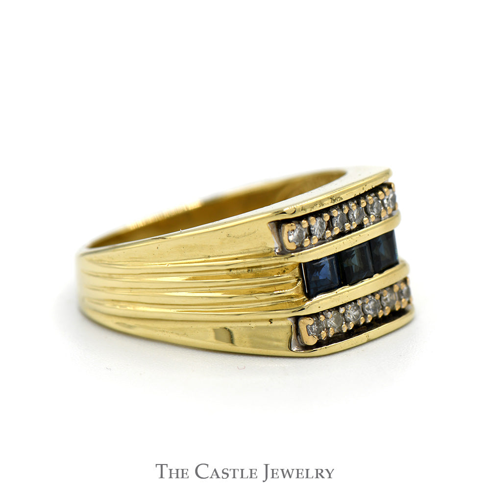 Men's Square Sapphire Ring with Diamond Accents in 14k Yellow Gold Rid ...