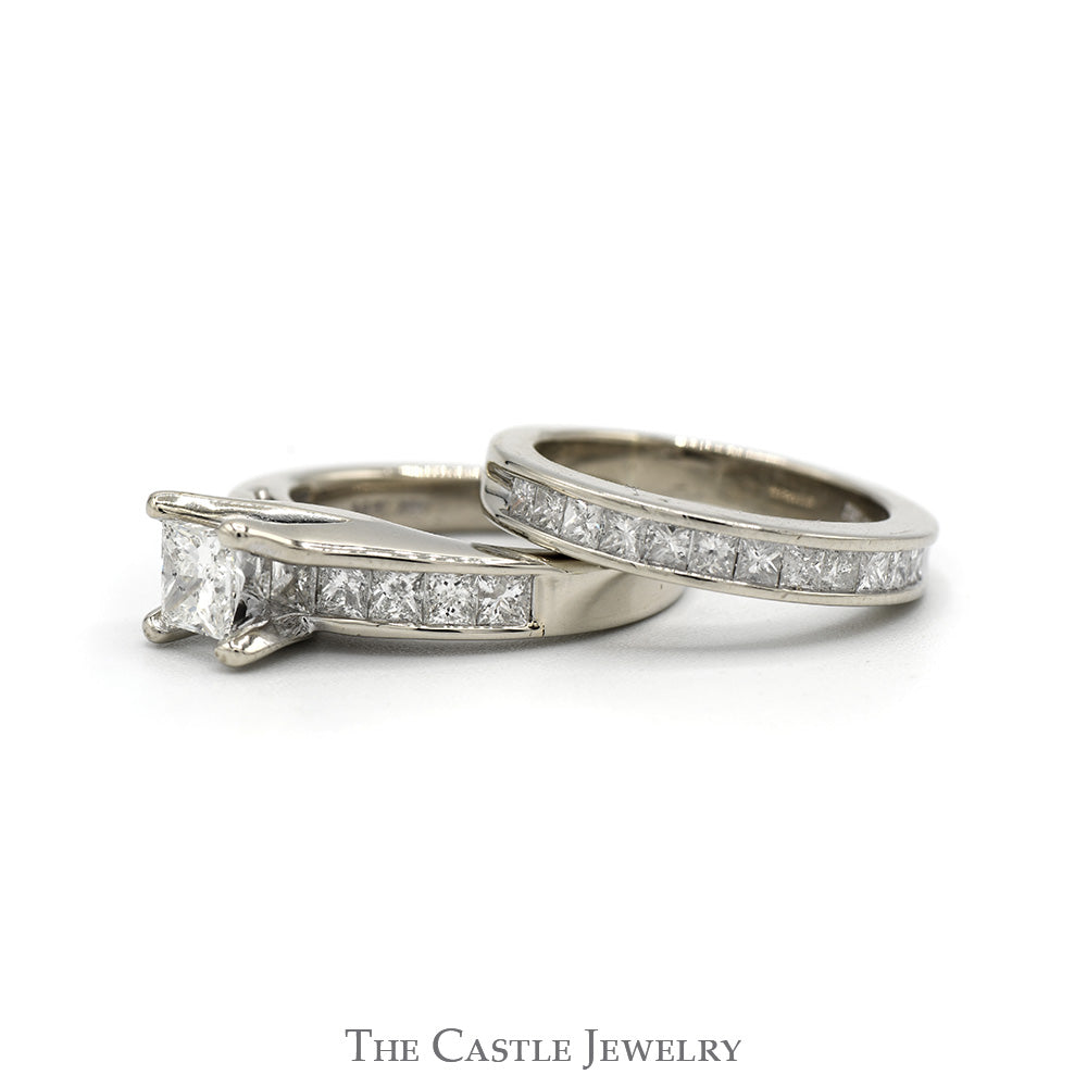 2cttw Princess Cut Diamond Bridal Set with Accented Sides and Matching ...