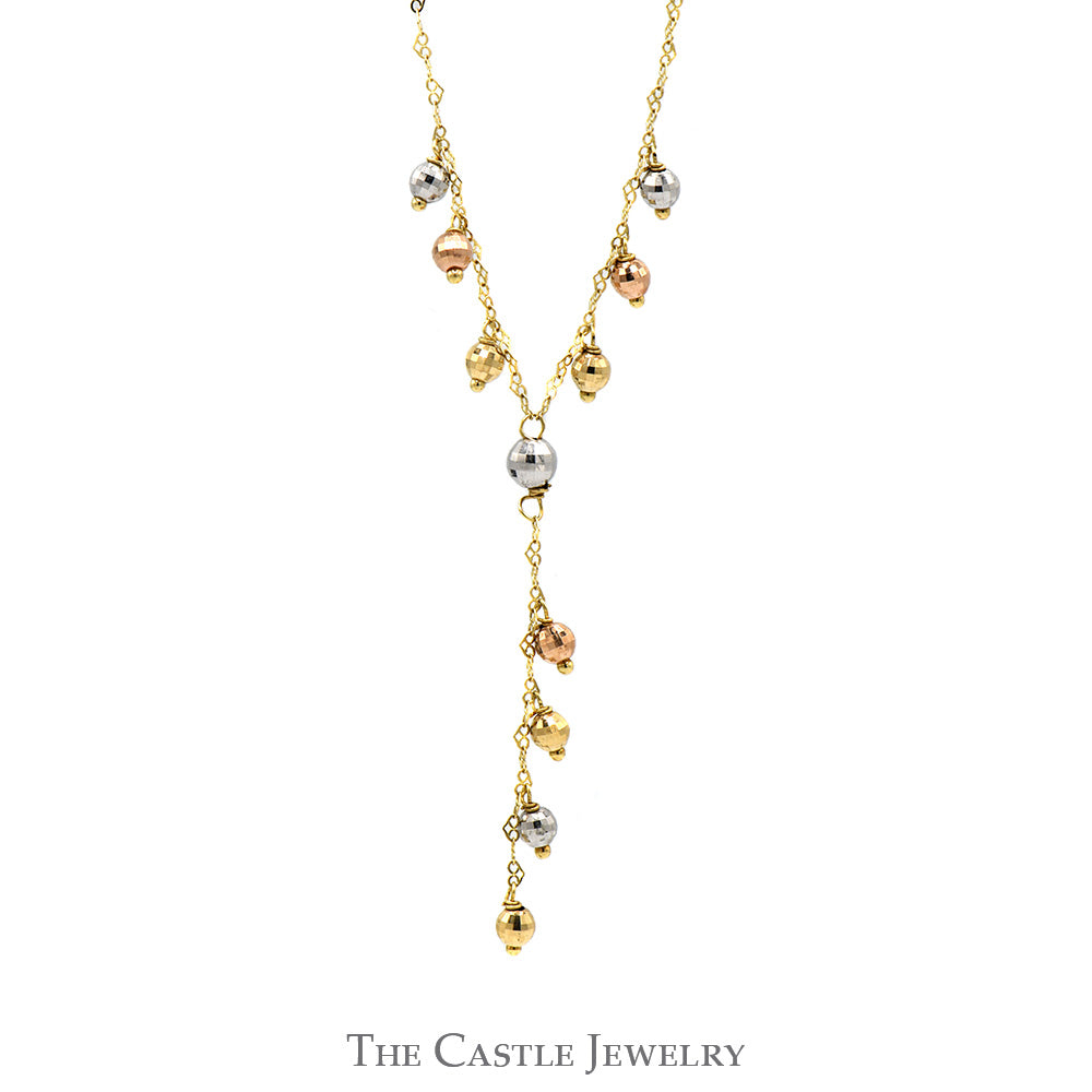 17 Inch Tri Gold Beaded "Y" Designed Link Necklace in 14k White, Rose ...
