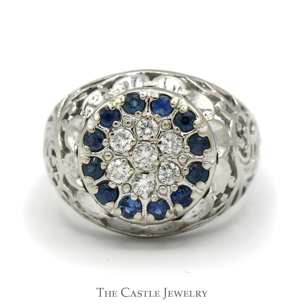 Sapphire & Diamond Kentucky Cluster Ring with Open Filigree Sides in 1 ...
