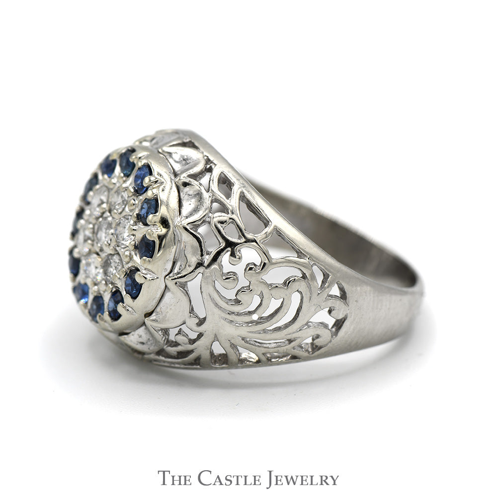 Sapphire & Diamond Kentucky Cluster Ring with Open Filigree Sides in 1 ...