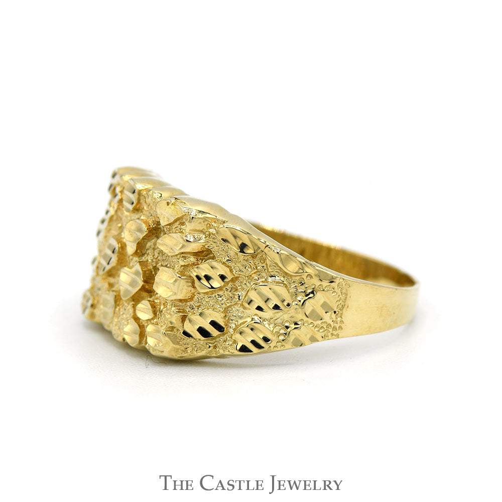 Men's Textured Nugget Style Ring with Diamond Cut Finish in 10k Yellow ...