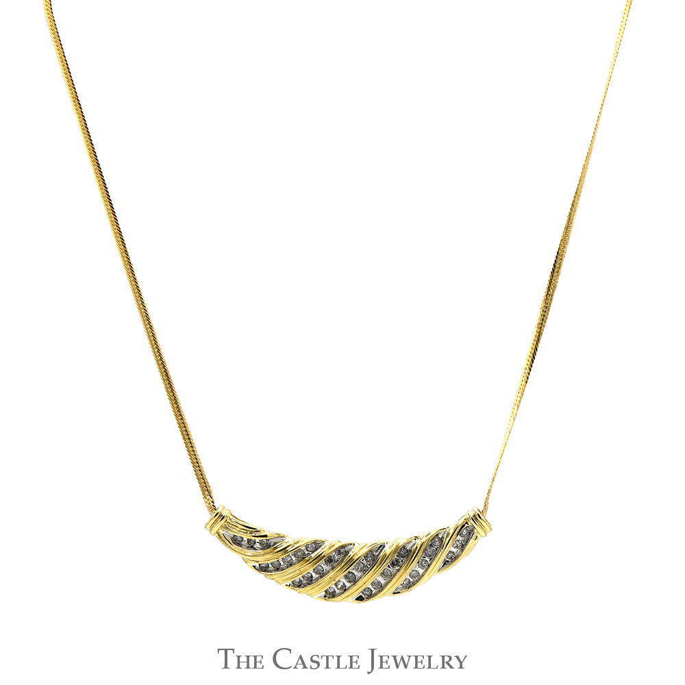 1cttw 7 Row Diamond Cluster Necklace with Flat Link Chain in 10k Yello ...