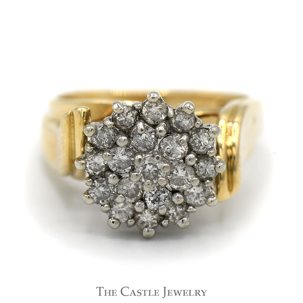 1cttw Round Diamond Cluster Ring with Bypass Cathedral Mounting in 10k ...