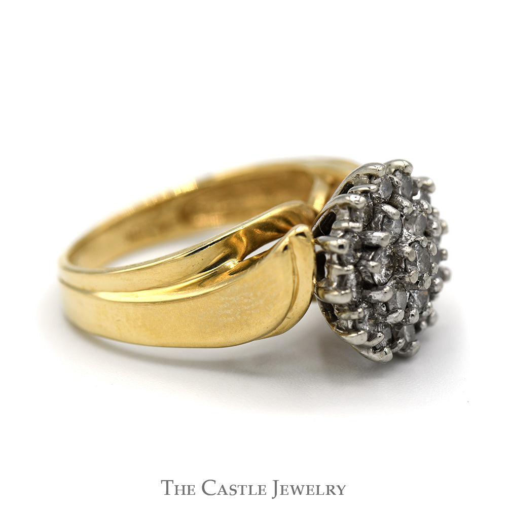 1cttw Round Diamond Cluster Ring with Bypass Cathedral Mounting in 10k ...