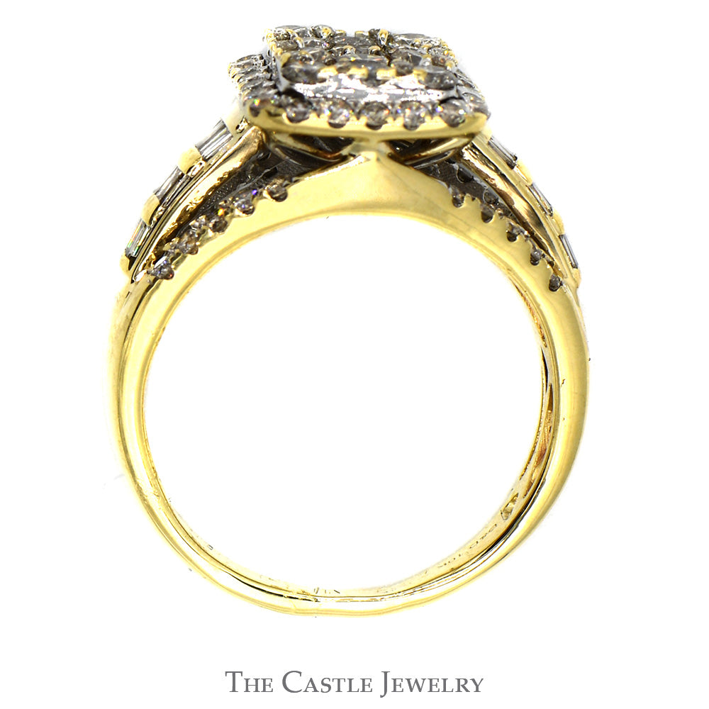 Rectangle Shaped 2cttw Diamond Cluster Ring with Halo and Accents in 1 ...