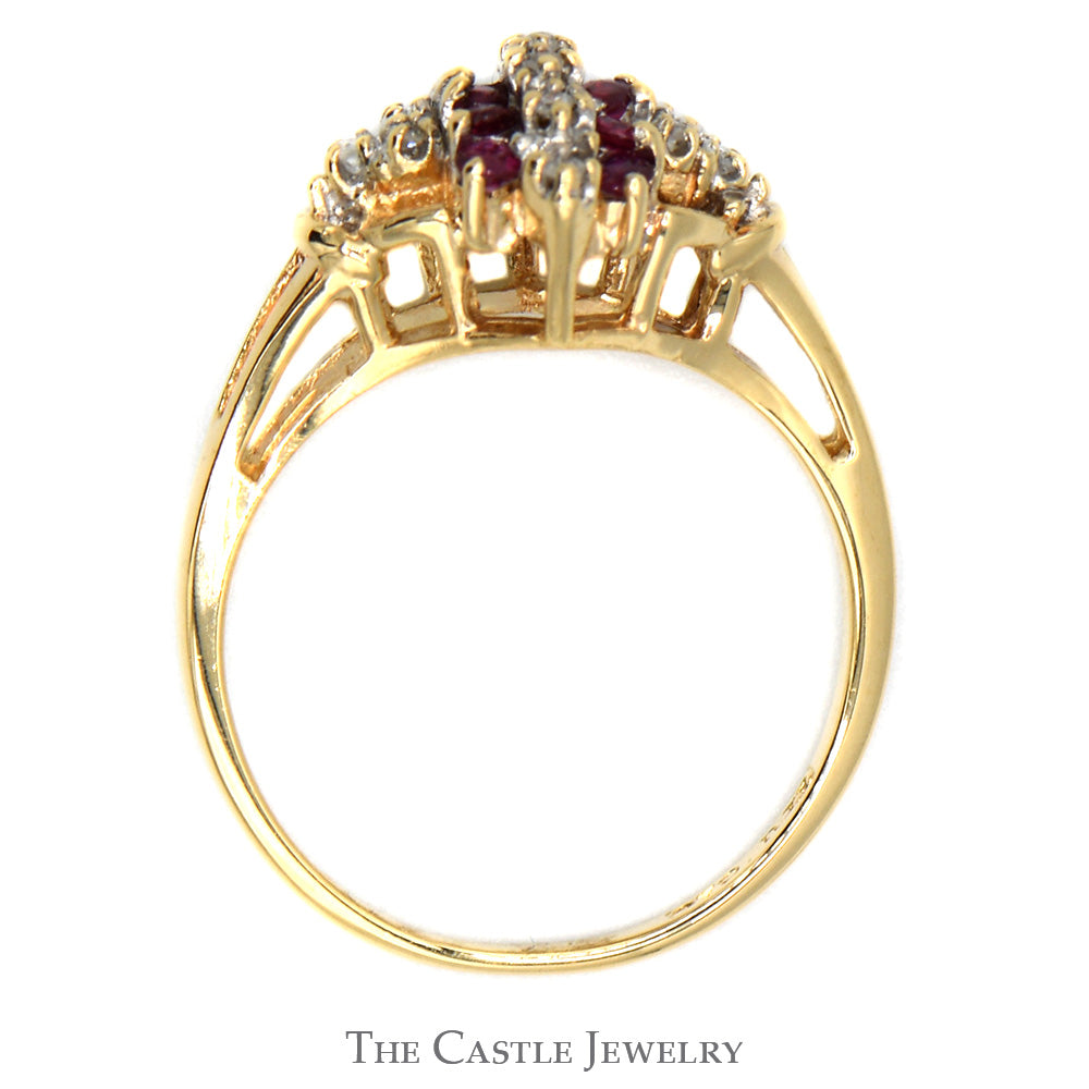 Tapered Ruby and Diamond Cluster Ring in 14k Yellow Gold – The Castle ...