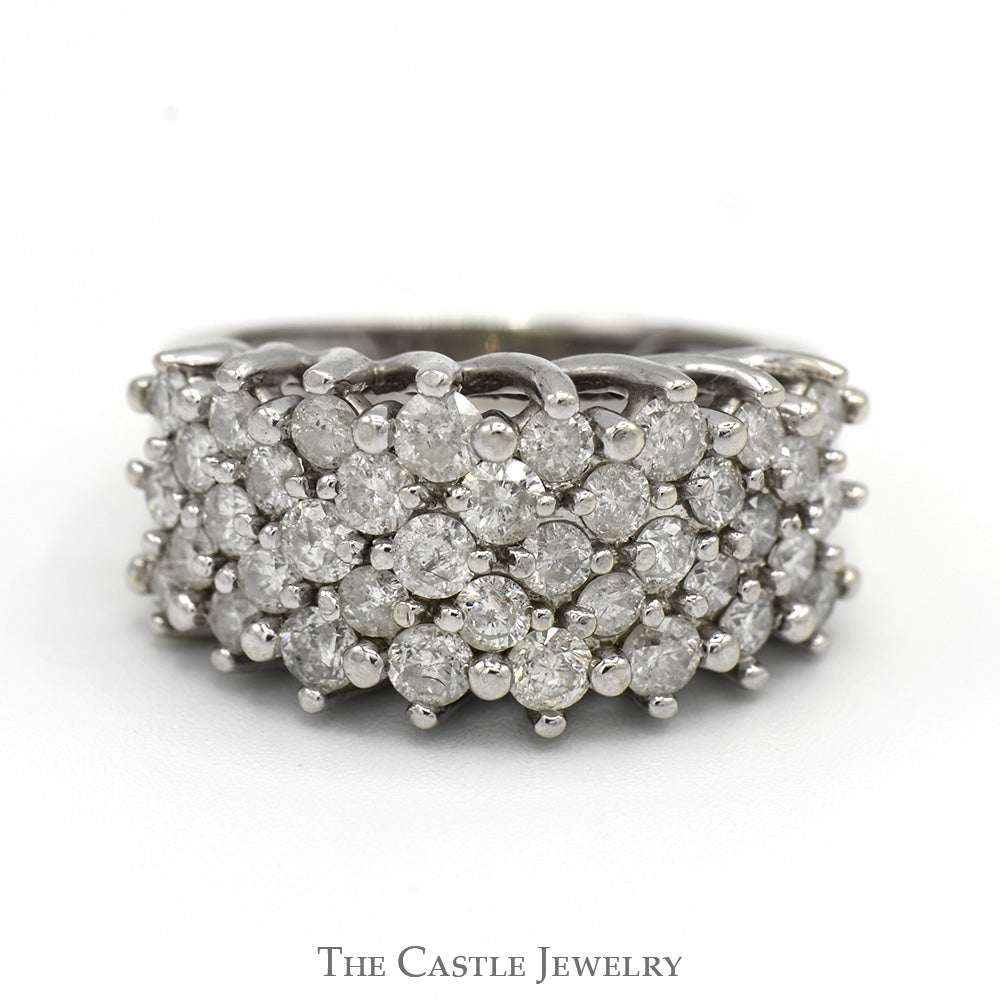 1.5cttw Multi Row Wide Diamond Cluster Band in 10k White Gold – The ...