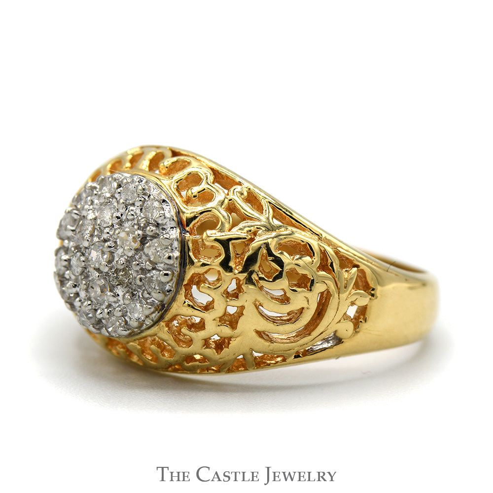 1/4cttw Diamond Kentucky Cluster Ring in 10k Yellow Gold with Open Fil ...