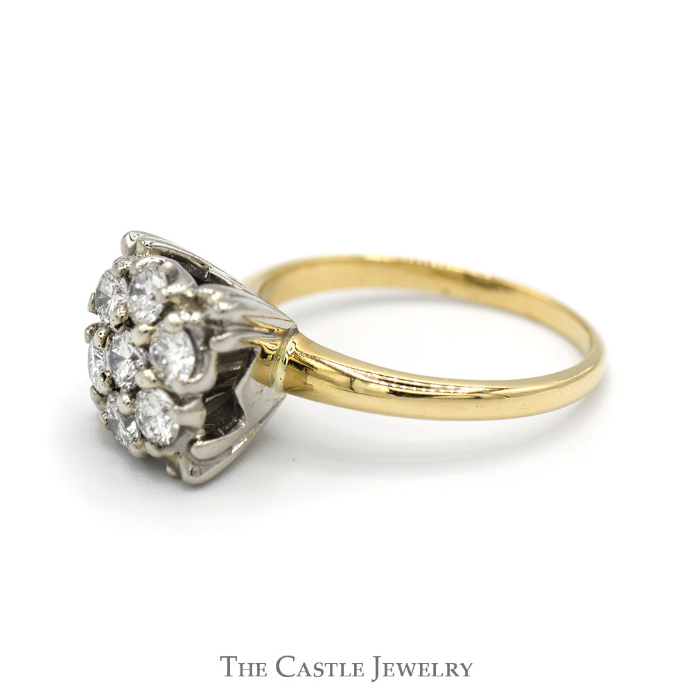 Square Shaped 7 Round Diamond Cluster Ring in 14k Yellow Gold – The ...