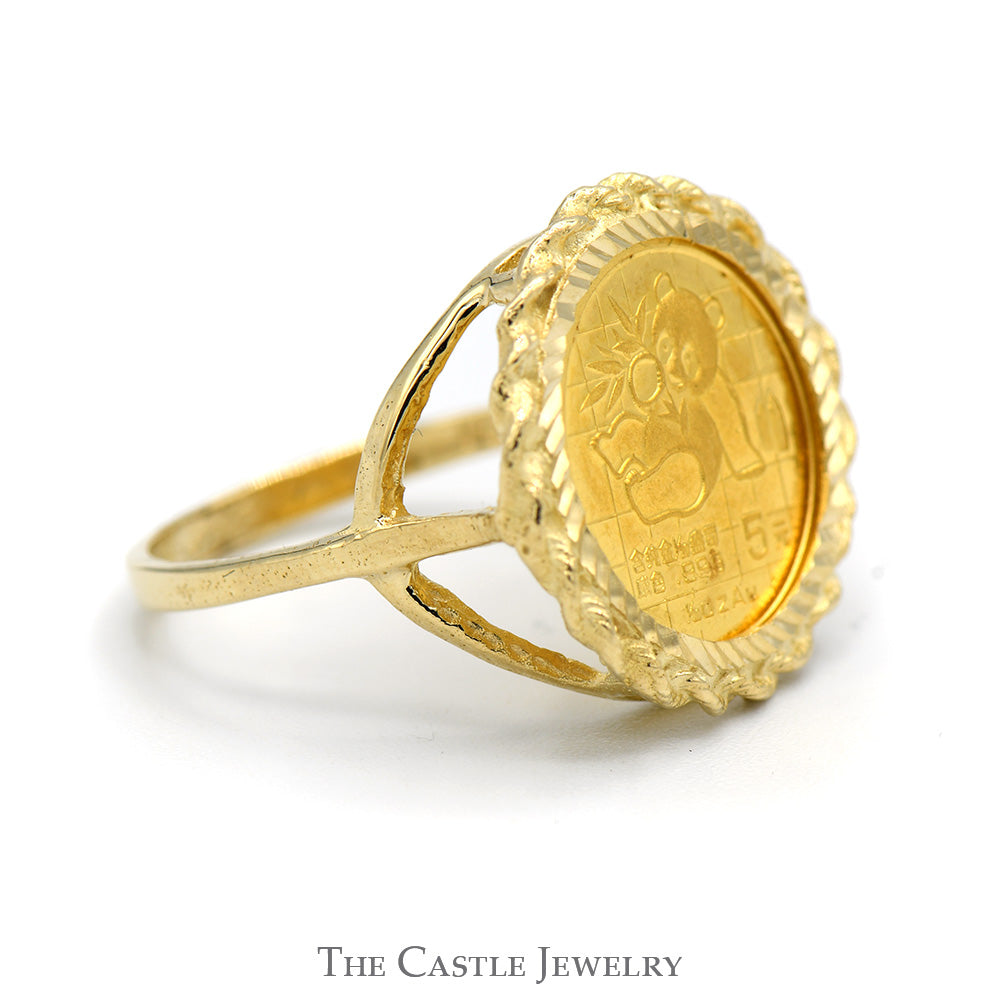 24K Gold 1989 Panda Coin Ring in 14k Yellow Gold Rope Designed Bezel M ...
