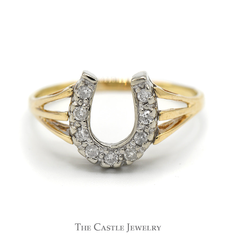 1/4cttw Diamond Horseshoe Ring in 10k Yellow Gold Triple Split Shank M ...