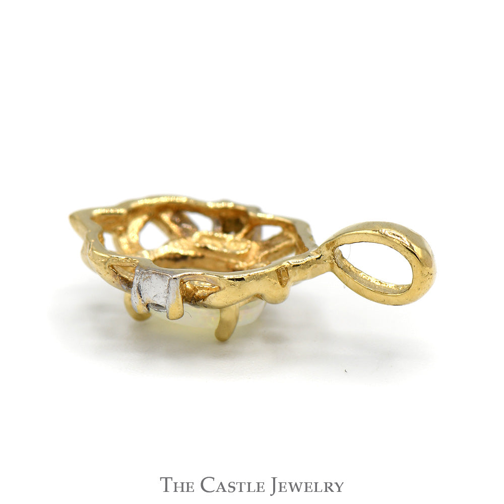 Oval Opal Pendant in 10k Yellow Gold Open Scroll Bezel with Diamond Ac ...