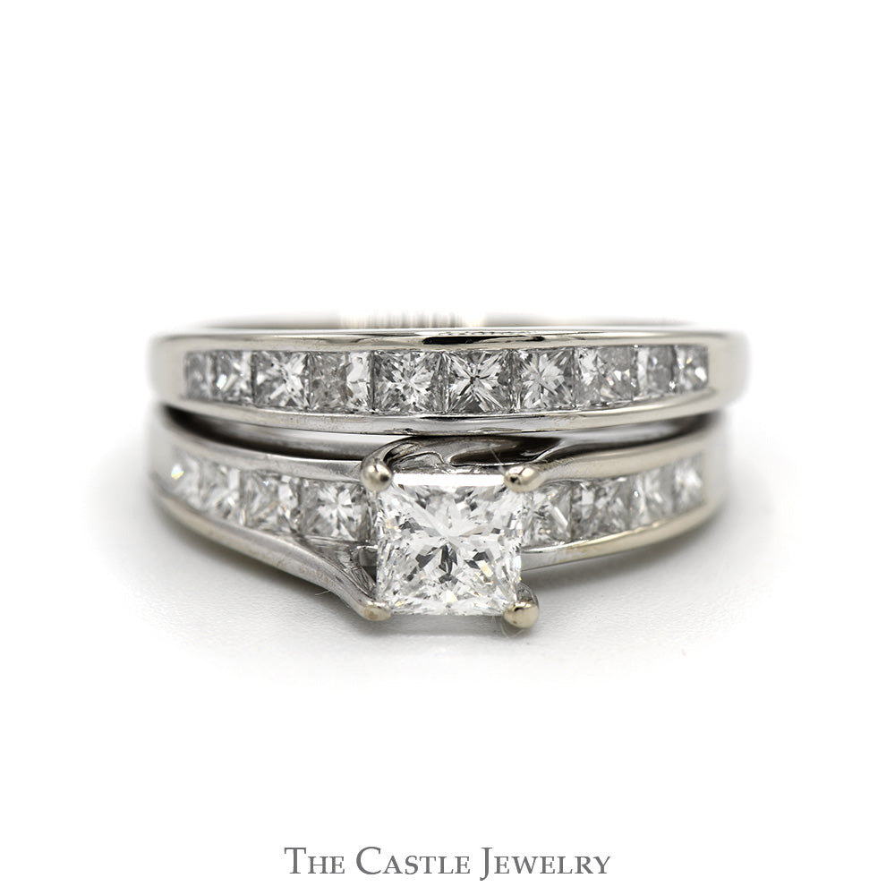 2cttw Princess Cut Diamond Bridal Set with Accented Sides and Matching ...