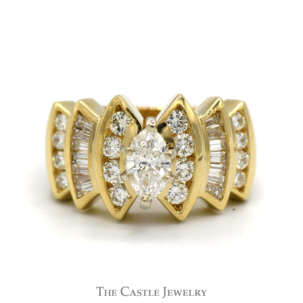 1.38cttw Marquise Cut Diamond Solitaire Ring with Channel Set Diamond ...