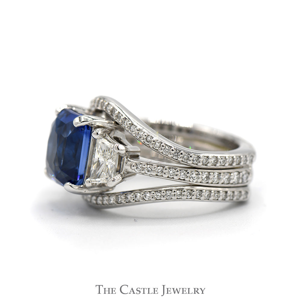 4.88ct Rectangle Sapphire Ring with 1.55cttw Diamond Accents in Platin ...
