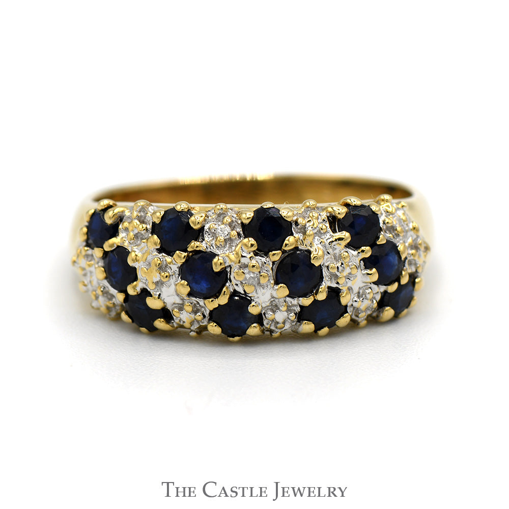 Diagonally Set Sapphire and Diamond Cluster Band Ring in 10k Yellow Go ...
