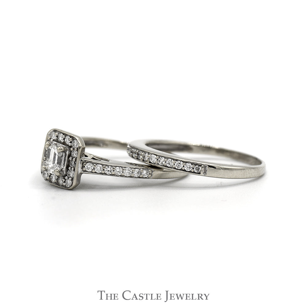 1.25cttw Emerald Cut Diamond Bridal Set with Diamond Halo and Accented ...