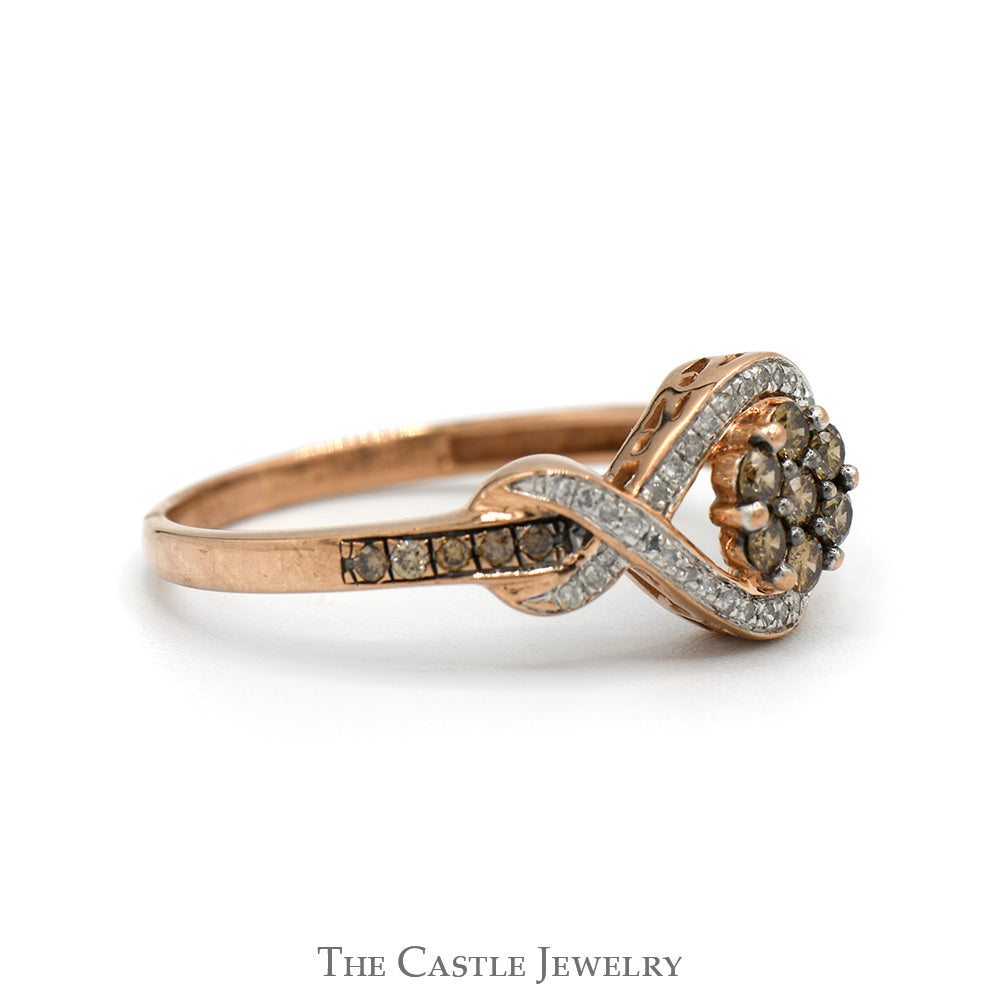 Cocoa Diamond Cluster Ring with White Diamond Accented Interweaving 10 ...
