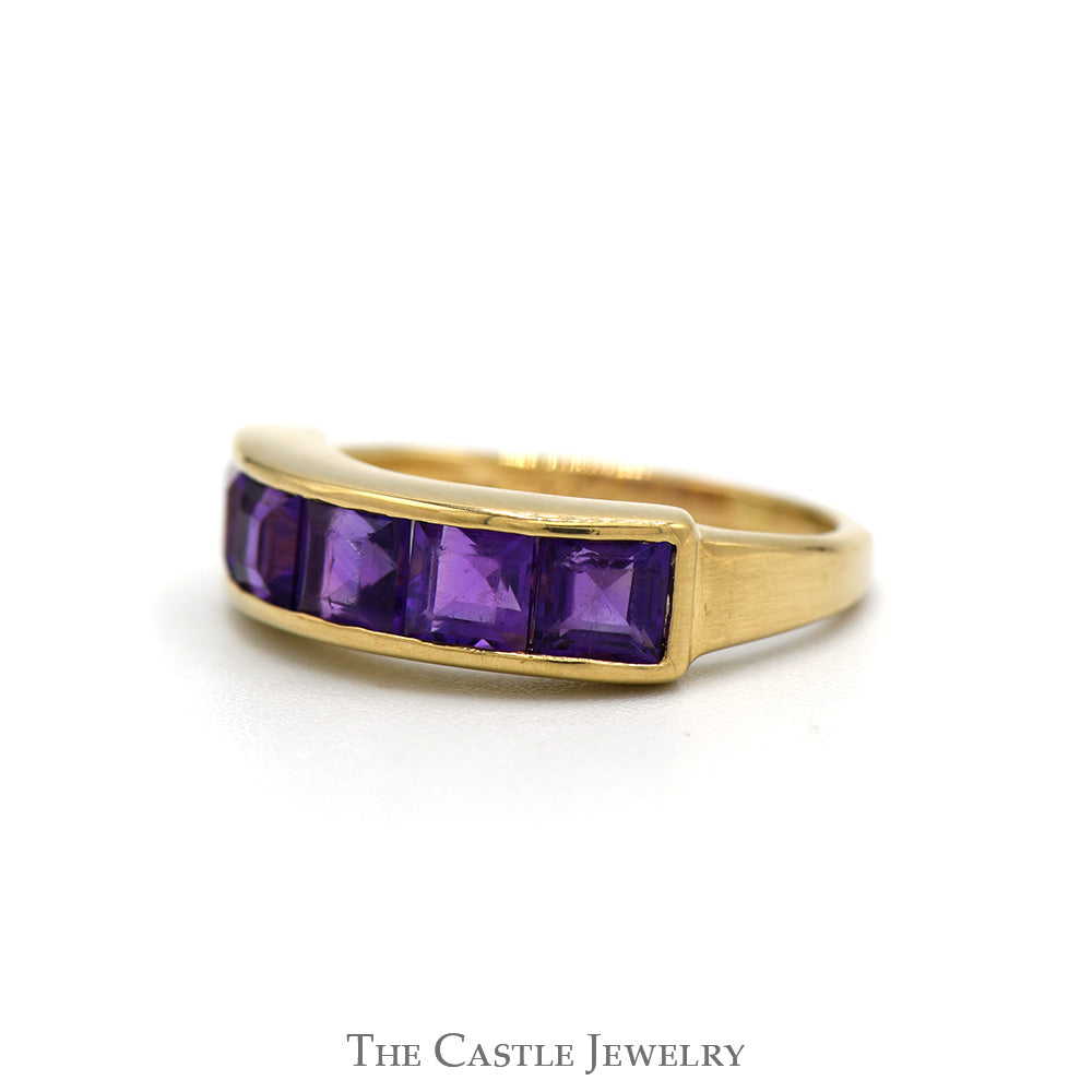 5 Channel Set Square Cut Amethyst Band in 14k Yellow Gold – The Castle ...
