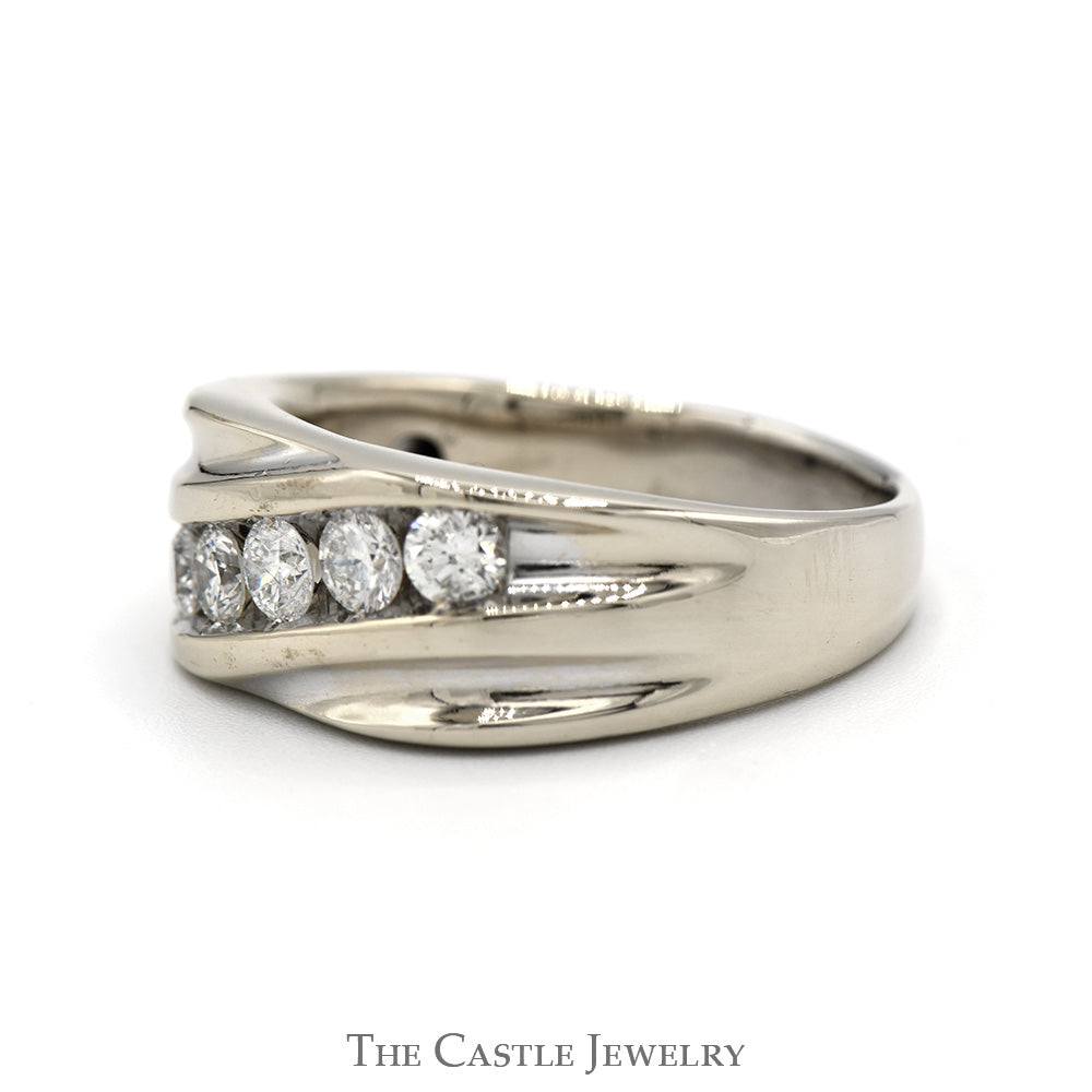 Men's 1cttw 5 Round Diagonally Nick Set Diamond Band in 14k White Gold ...