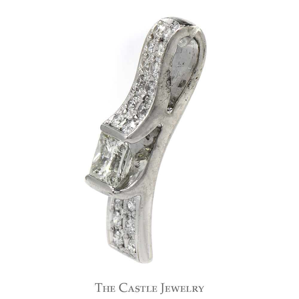 3/4cttw Princess Cut Diamond Pendant with Round Diamond Accents in Pla ...