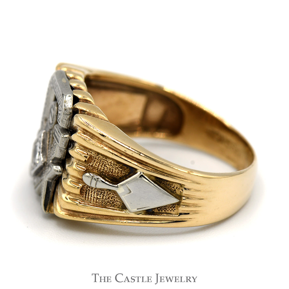 Two Tone Diamond Masonic Ring in 10k White and Yellow Gold – The Castle ...