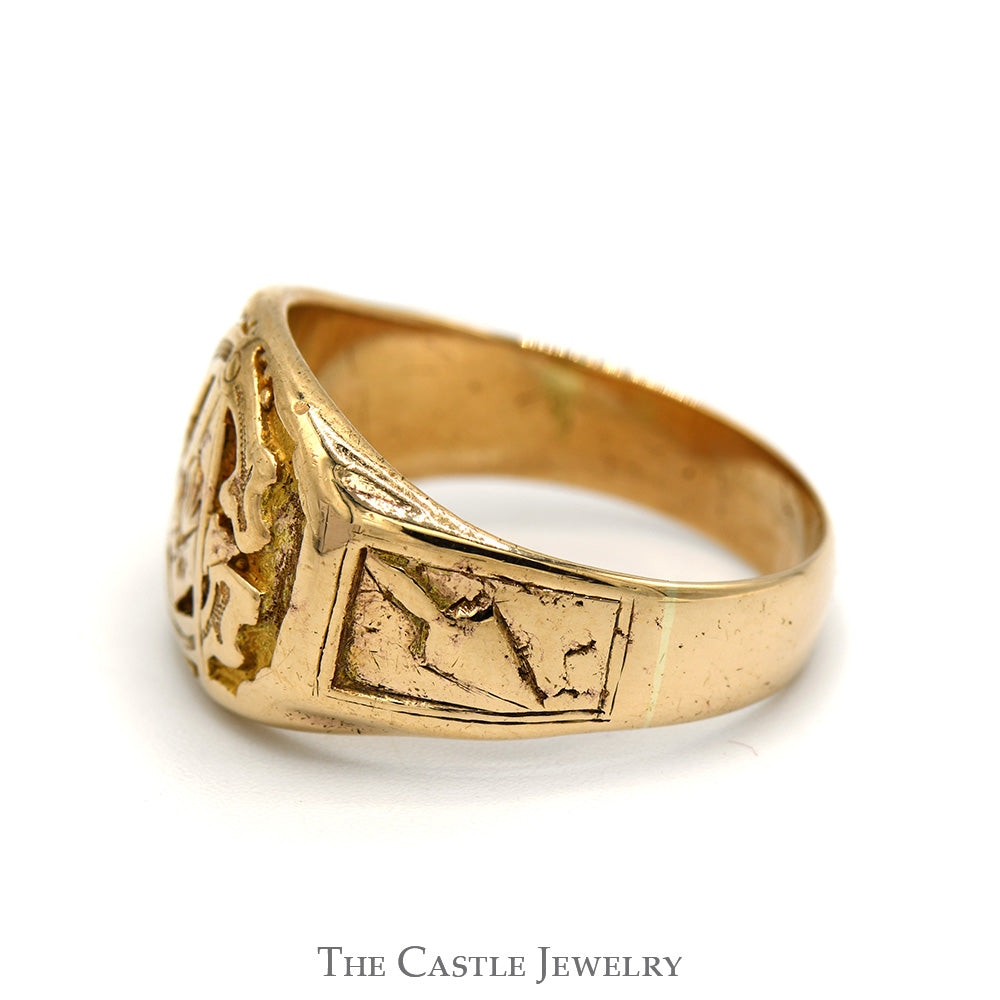 10k Yellow Gold Square & Compass Masonic Ring with Plumb & Trowel Side ...