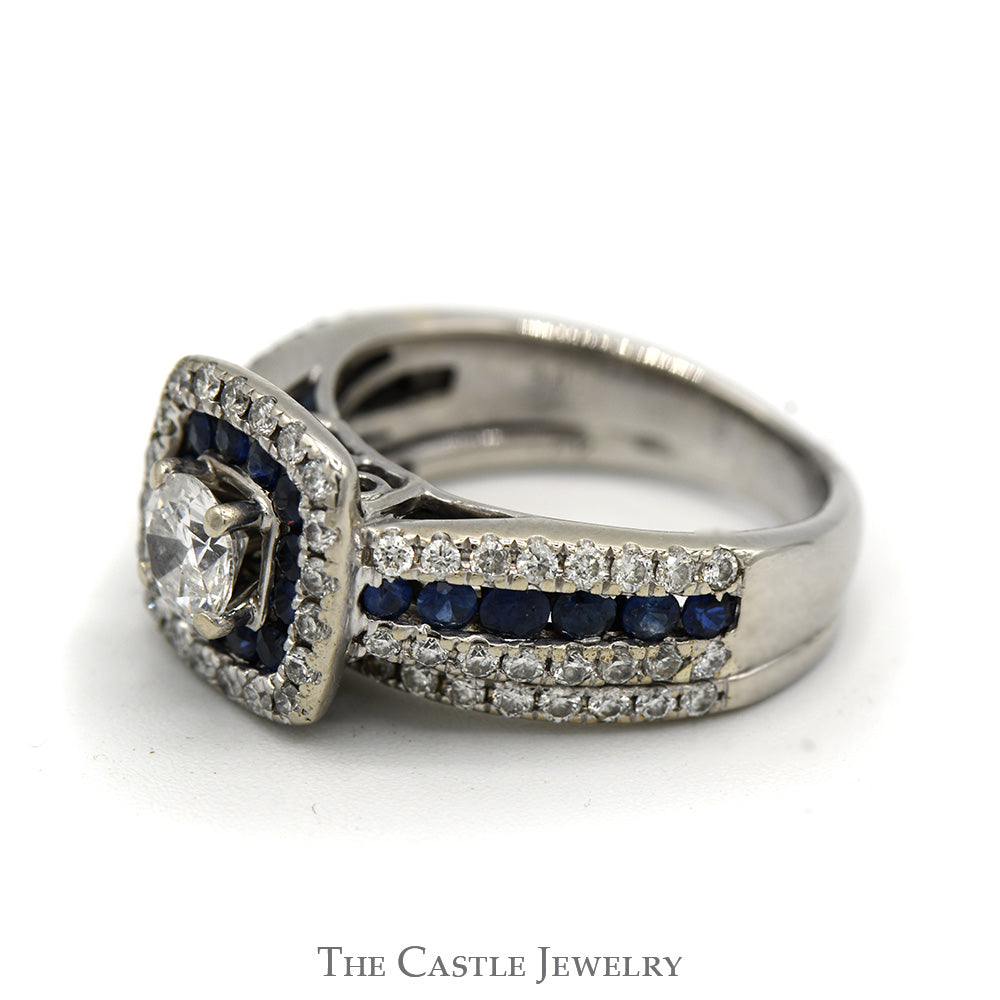 RBC Diamond Bridal Set with Sapphire Halo & Mounting in 14K WG – The ...