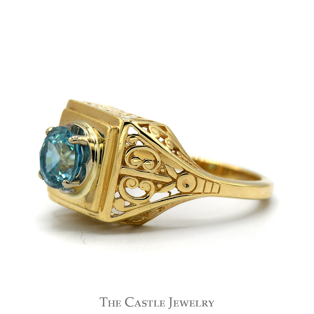 Round Topaz Ring with Open Scroll Designed Sides in 14k Yellow Gold ...