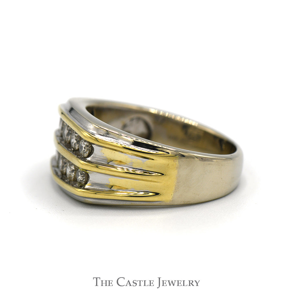 1cttw Double Row Round Nick Set Diamond Men's Ring in 10k White & Yell ...