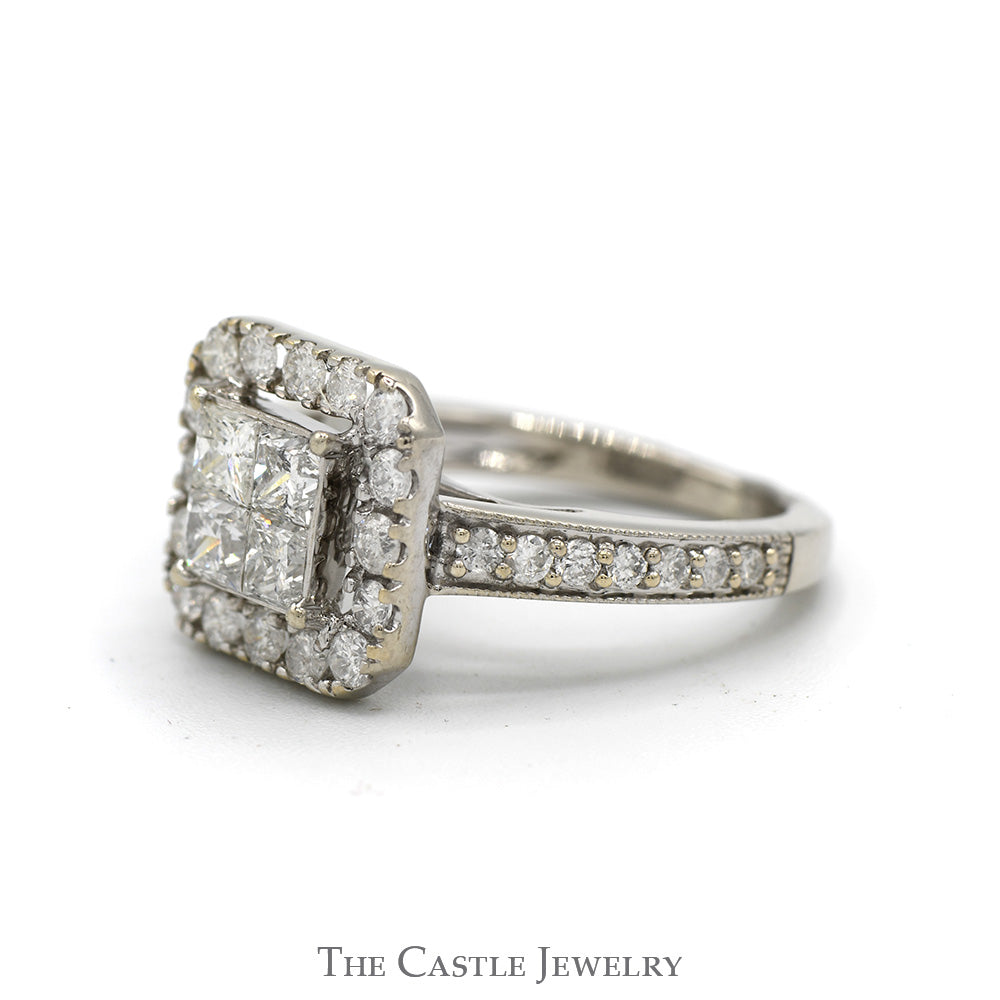 1.33cttw Invisi-set Princess Cut Diamond Cluster Engagement Ring with ...