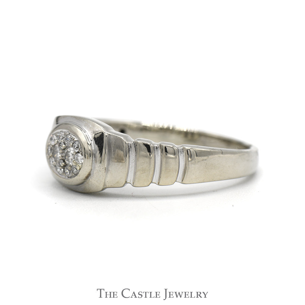 Oval Shaped 1/4cttw Diamond Cluster Men's Ring with Ridged Sides in 10 ...
