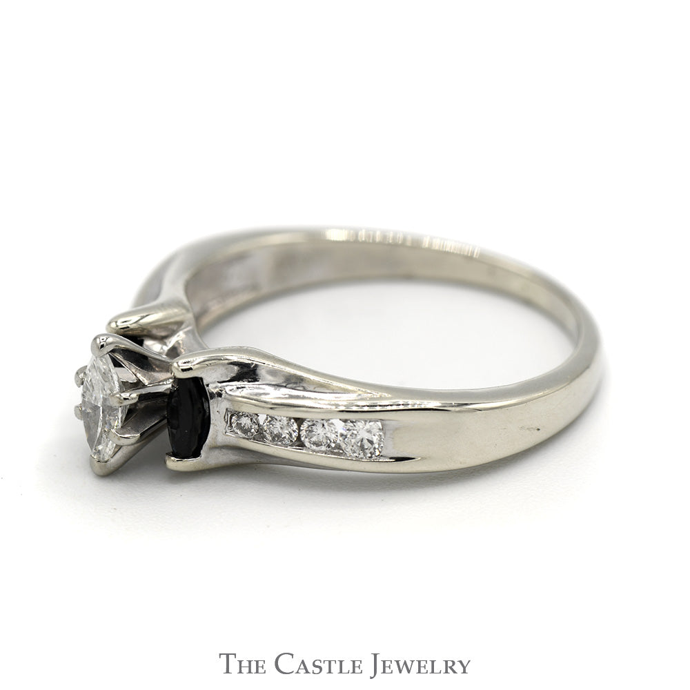 Marquise Cut Diamond & Sapphire Three Stone Engagement Ring with Chann ...