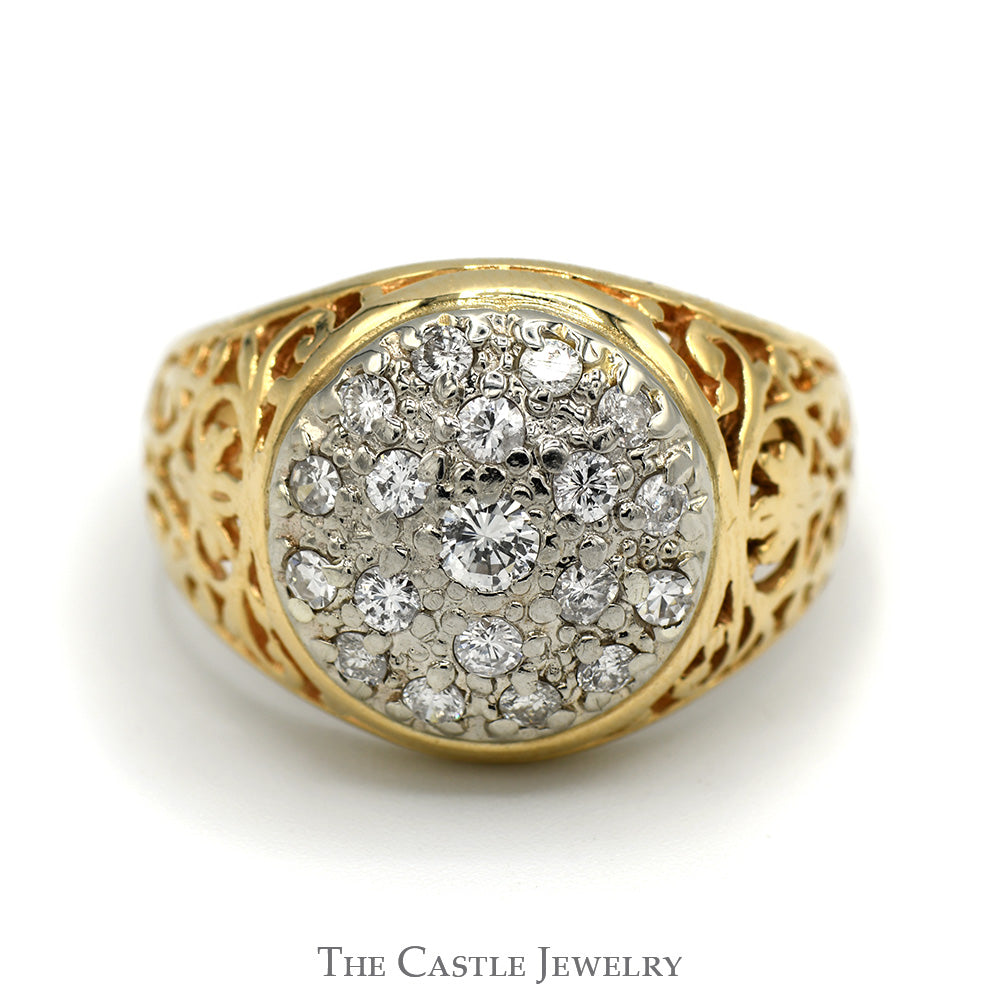 3/4cttw Diamond Kentucky Cluster Ring with Filigree Sides in 14k Gold ...
