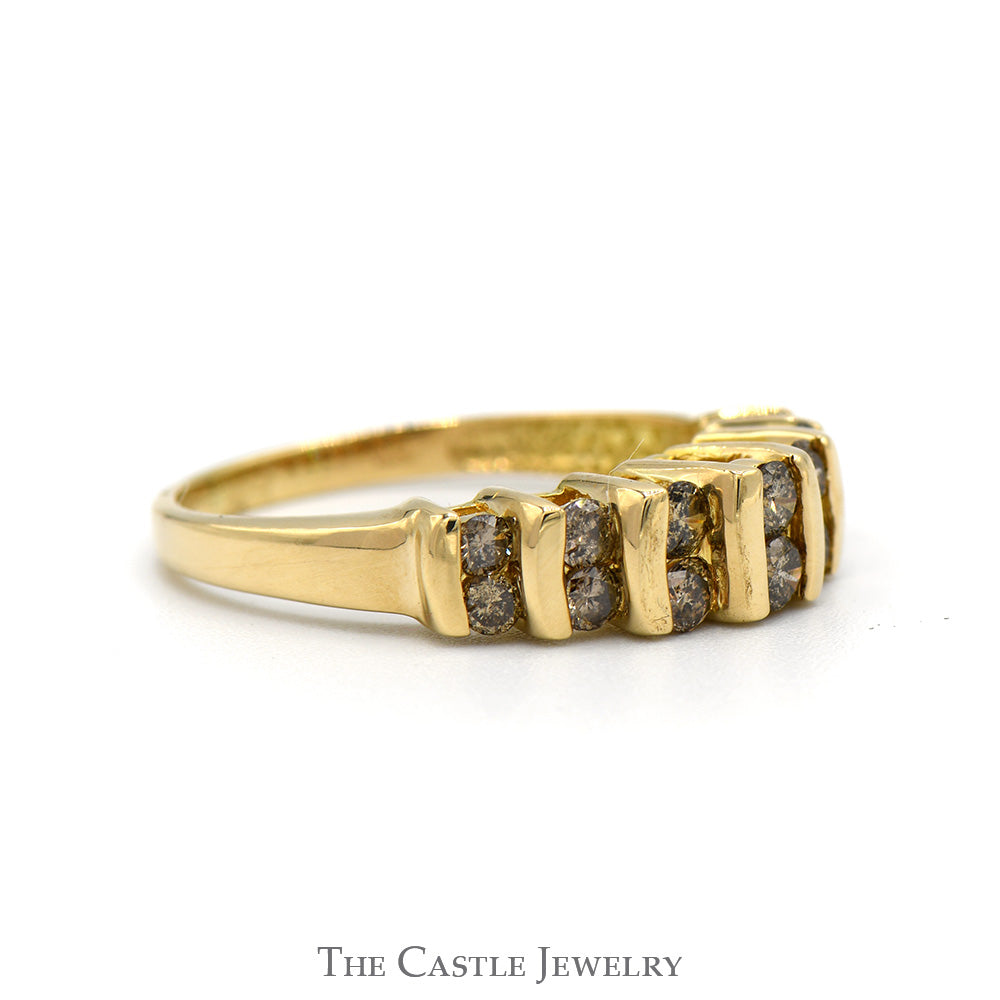 Multi Row Channel Set Cocoa Diamond Cluster Band in 10k Yellow Gold ...