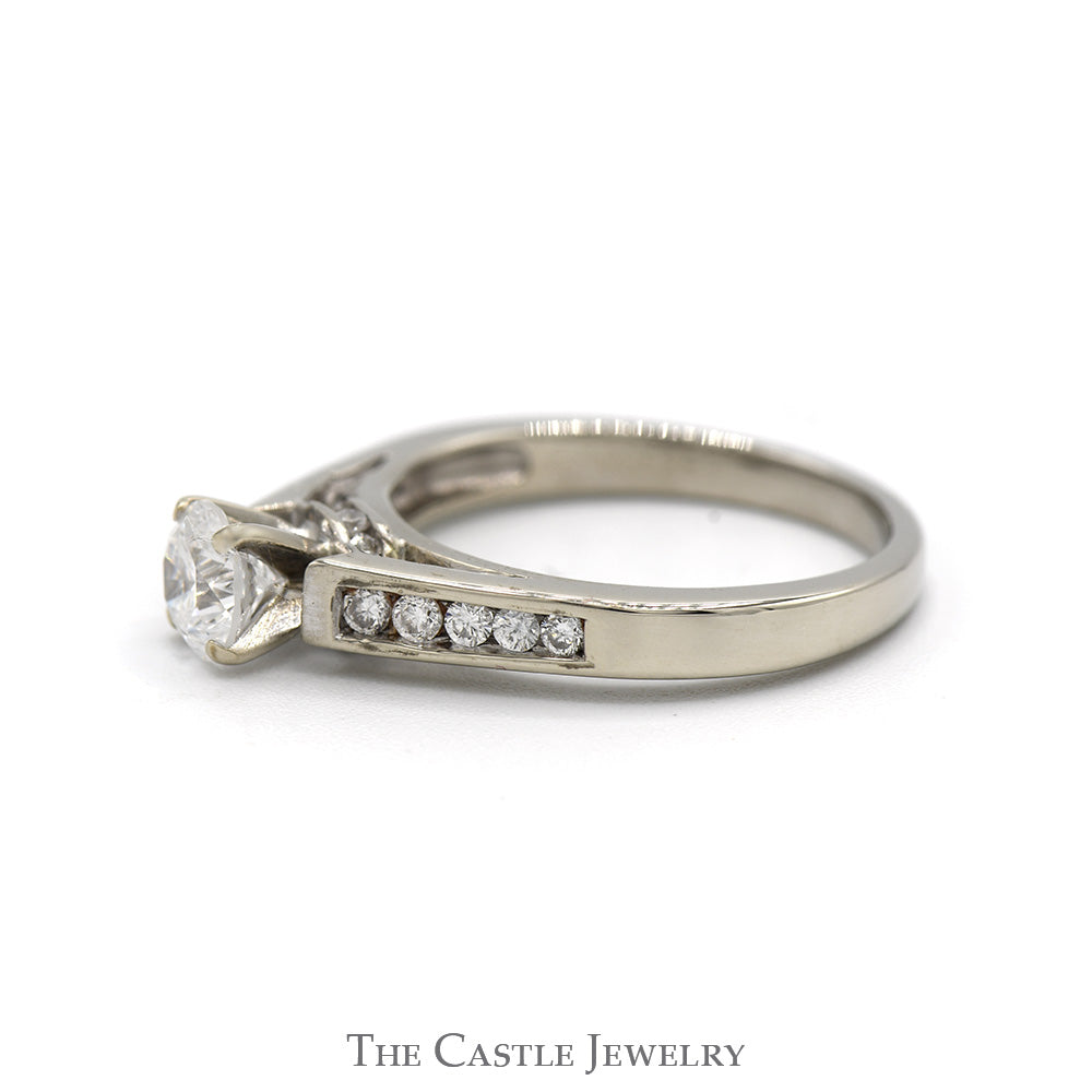 Round Diamond Solitaire Engagement Ring with Channel Set Diamond Accen ...